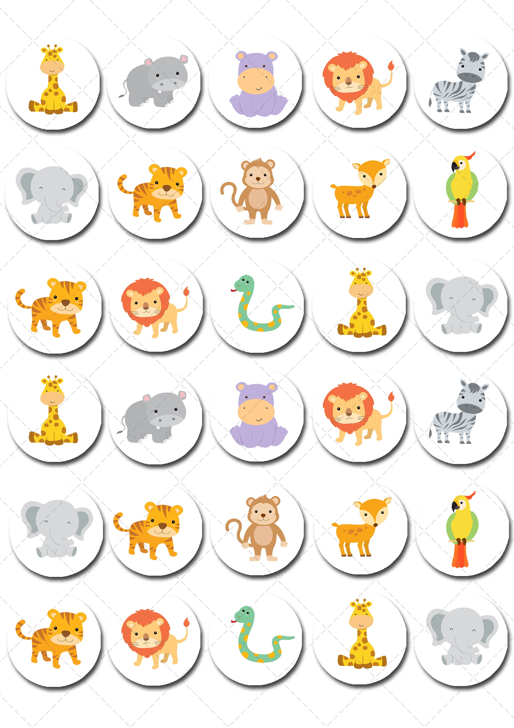 Jungle Safari Animals Pre-cut Mini Edible Icing Cupcake or Cookie ...