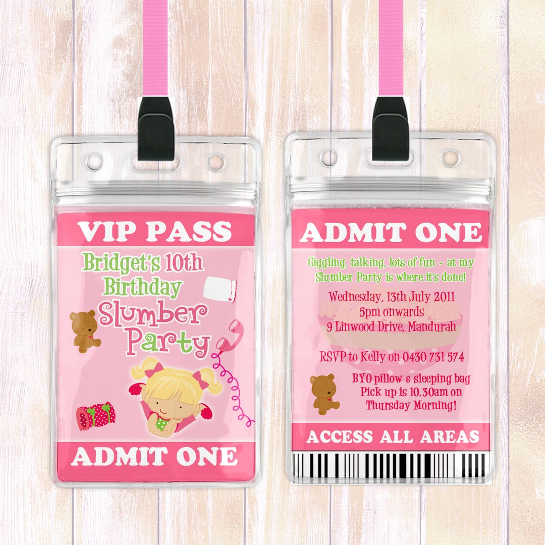 Slumber Sleepover Party VIP Lanyard Pass Digital Invitation - Etsy