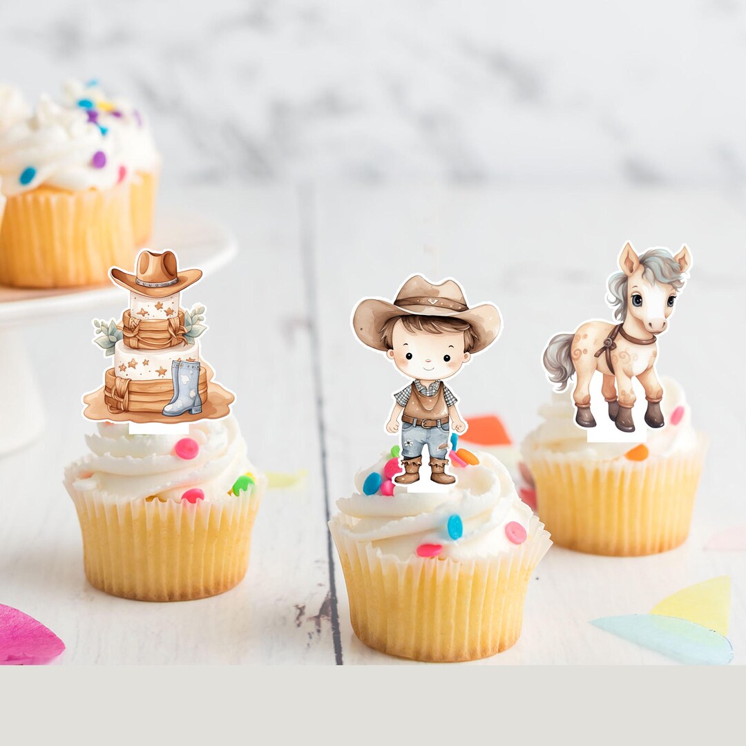 Cowboy Western Rodeo Pre-cut Edible Stand-up Wafer Card Cupcake Toppers ...