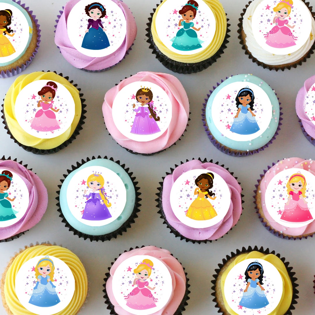 Princess Princesses Pre-cut Mini Edible Icing Cupcake or Cookie Toppers ...