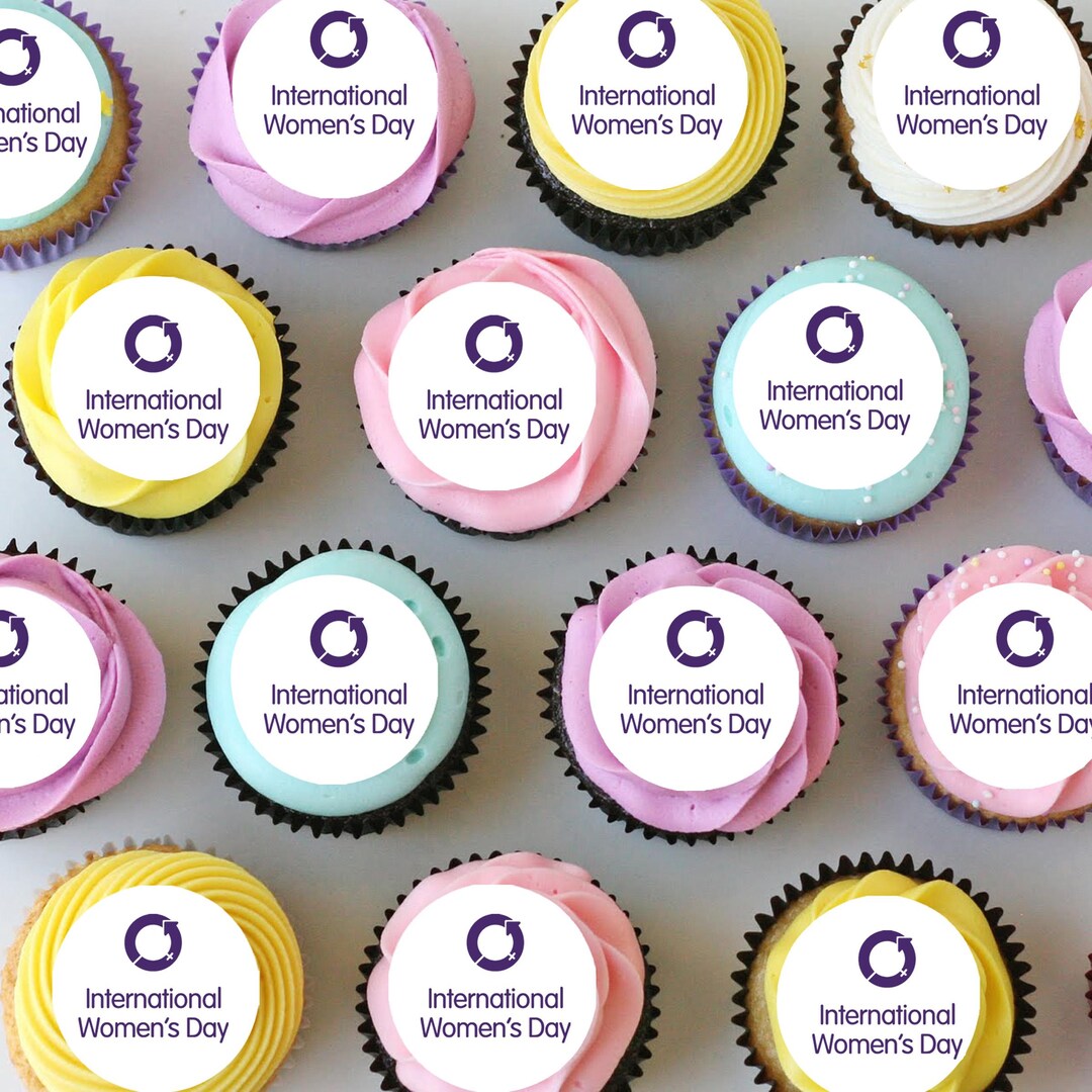 International Womens Day IWD Pre-cut Mini Edible Icing Cupcake or ...