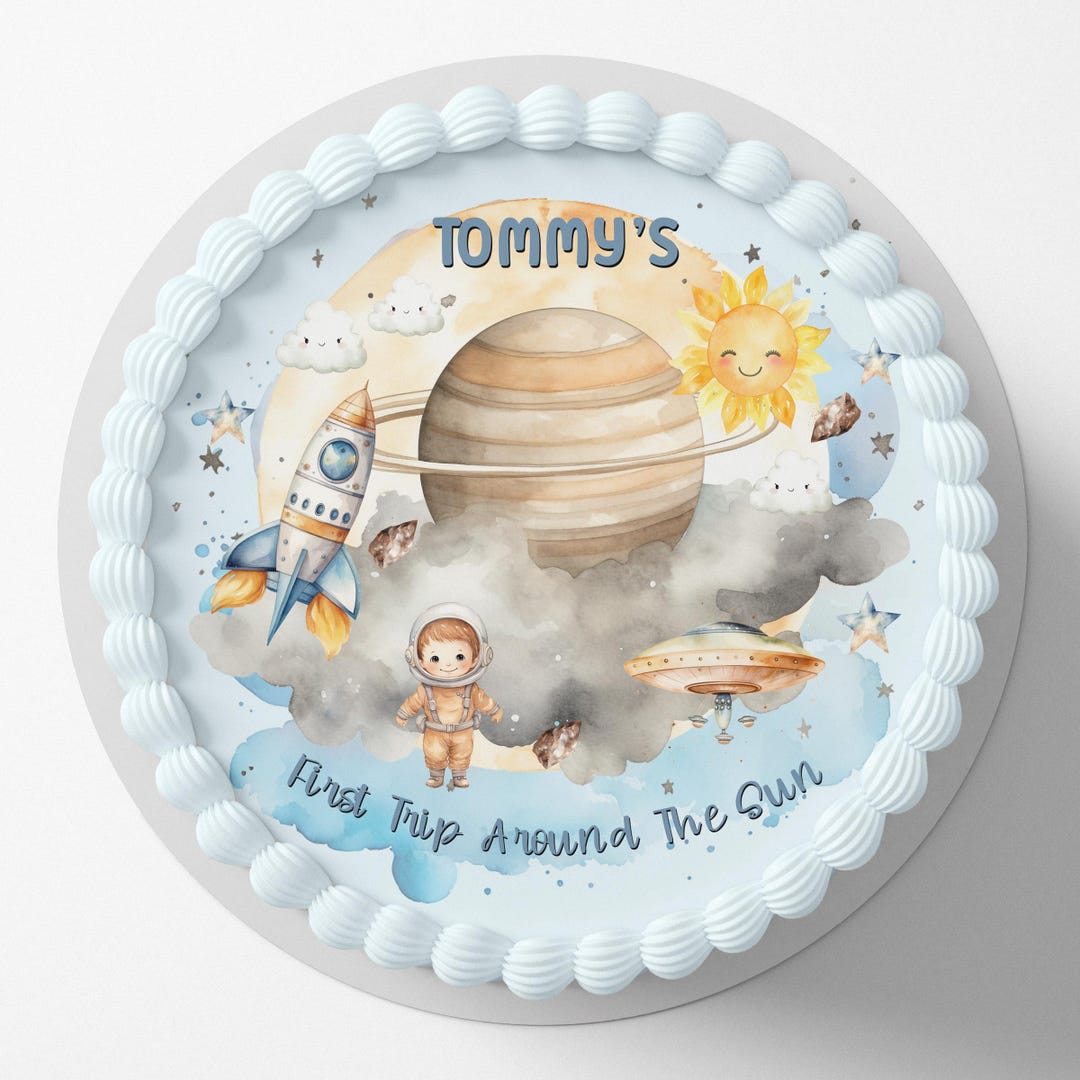 First Trip Around the Sun Birthday Pre-cut Round Edible Cake Topper - Etsy