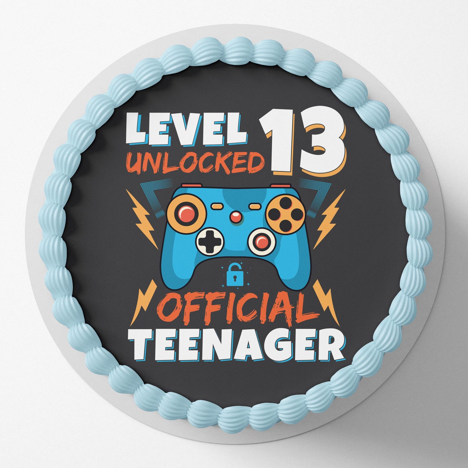 Level 13 Unlocked 13th Birthday Teenager Pre-cut Round Edible Icing ...