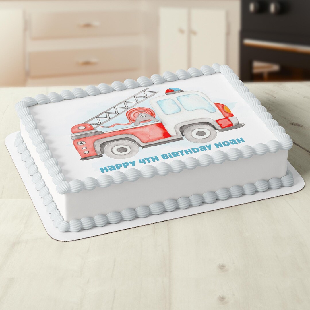 Fireman Firetruck Fire Rectangle A4 A3 Edible Icing Image Cake Topper ...
