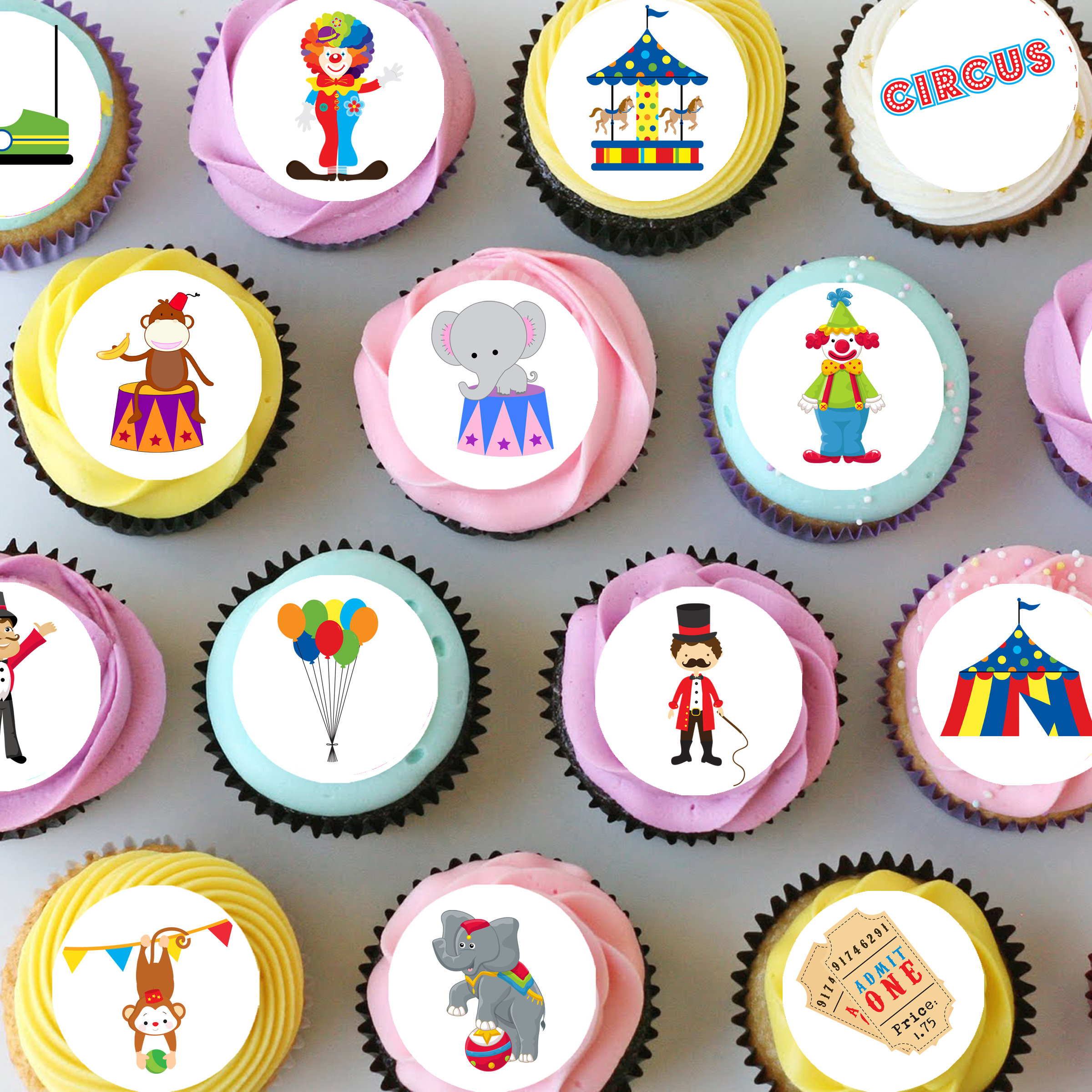 Circus Carnival Clown Pre-cut Mini Edible Icing Cupcake or Cookie ...