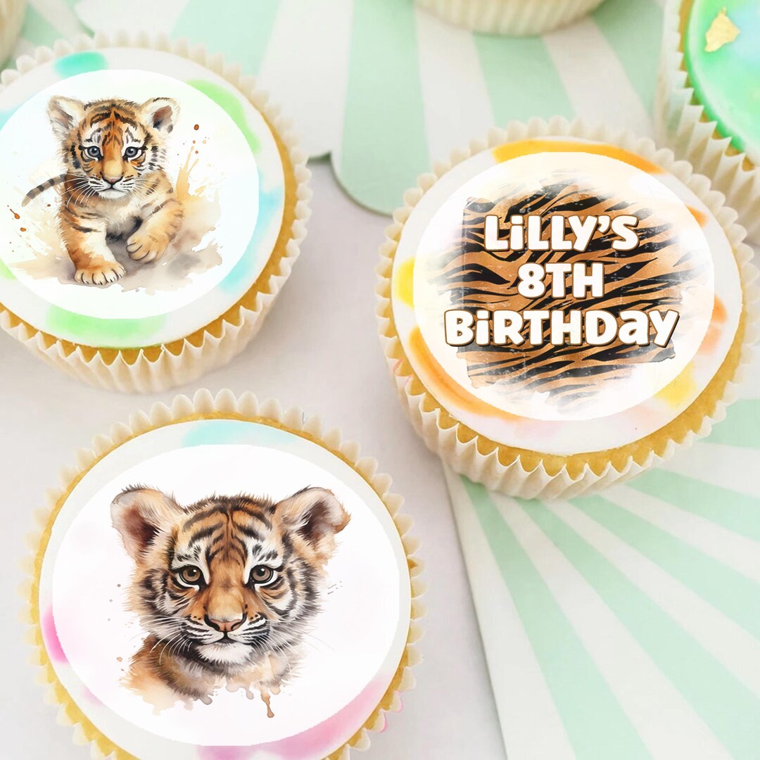 Tiger Cub Safari Animals Pre-cut Edible Icing Cupcake or Cookie Toppers ...