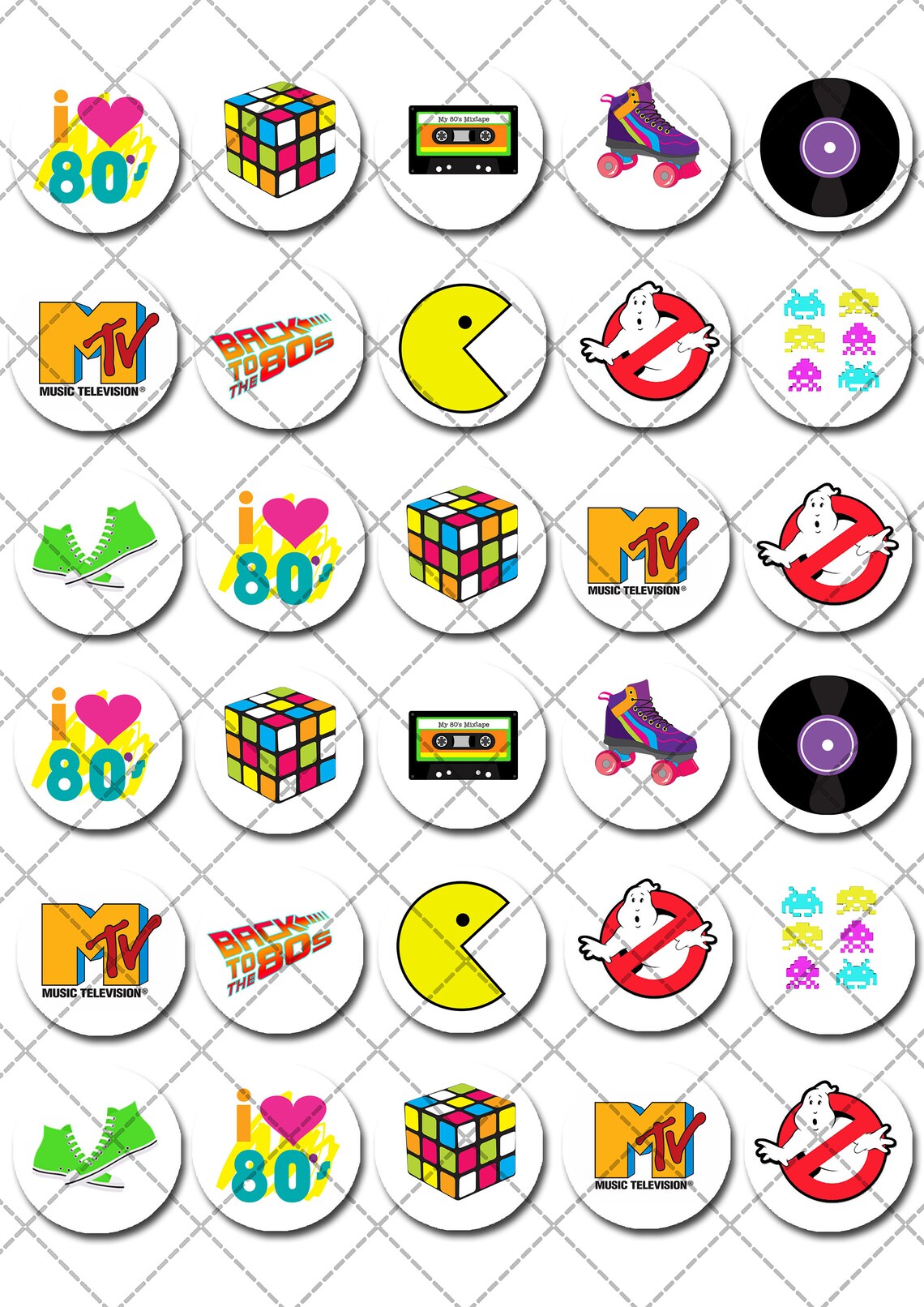 Eighties 80's Disco Pre-cut Mini Edible Icing Cupcake or Cookie Toppers ...