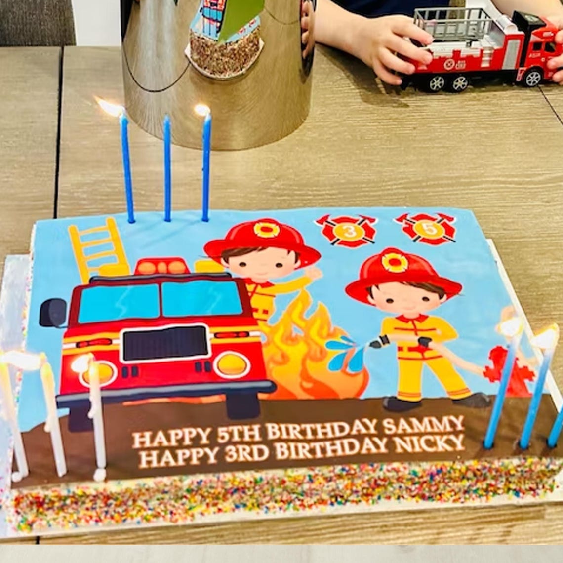 Fireman Firetruck Fire Rectangle A4 A3 Edible Icing Image Cake Topper ...