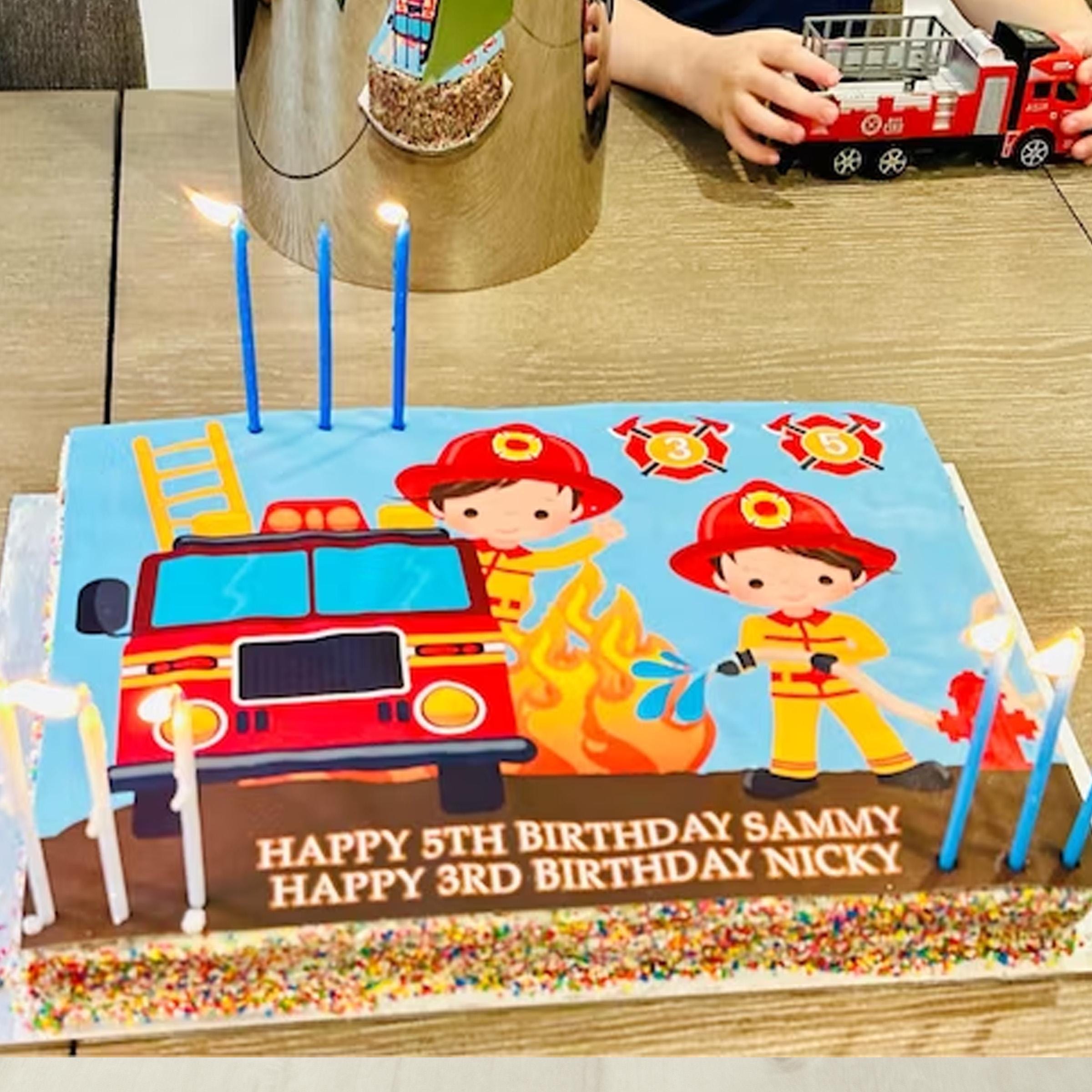 Fireman Firetruck Fire Rectangle A4 A3 Edible Icing Image Cake Topper ...