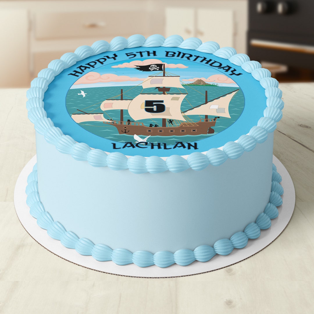 Pirate Ship Pre-cut Round Edible Icing Cake Topper - Etsy Australia