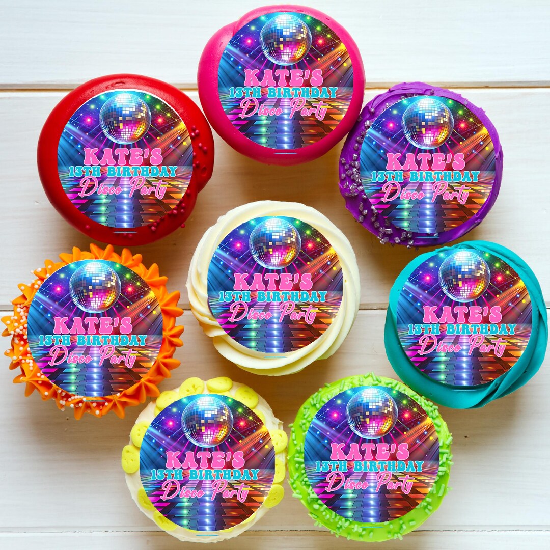 Disco Ball Party Edible Icing Image Pre-cut Cupcake or Cookie Toppers ...