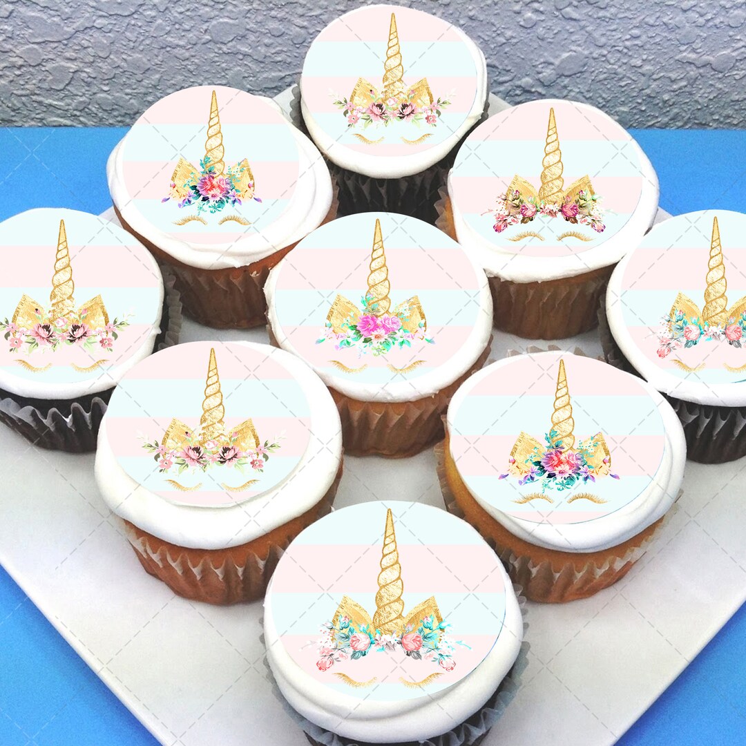 Unicornio Cuernos Orejas Pre-cortadas Glable Imágenes Cupcake o Cookie ...