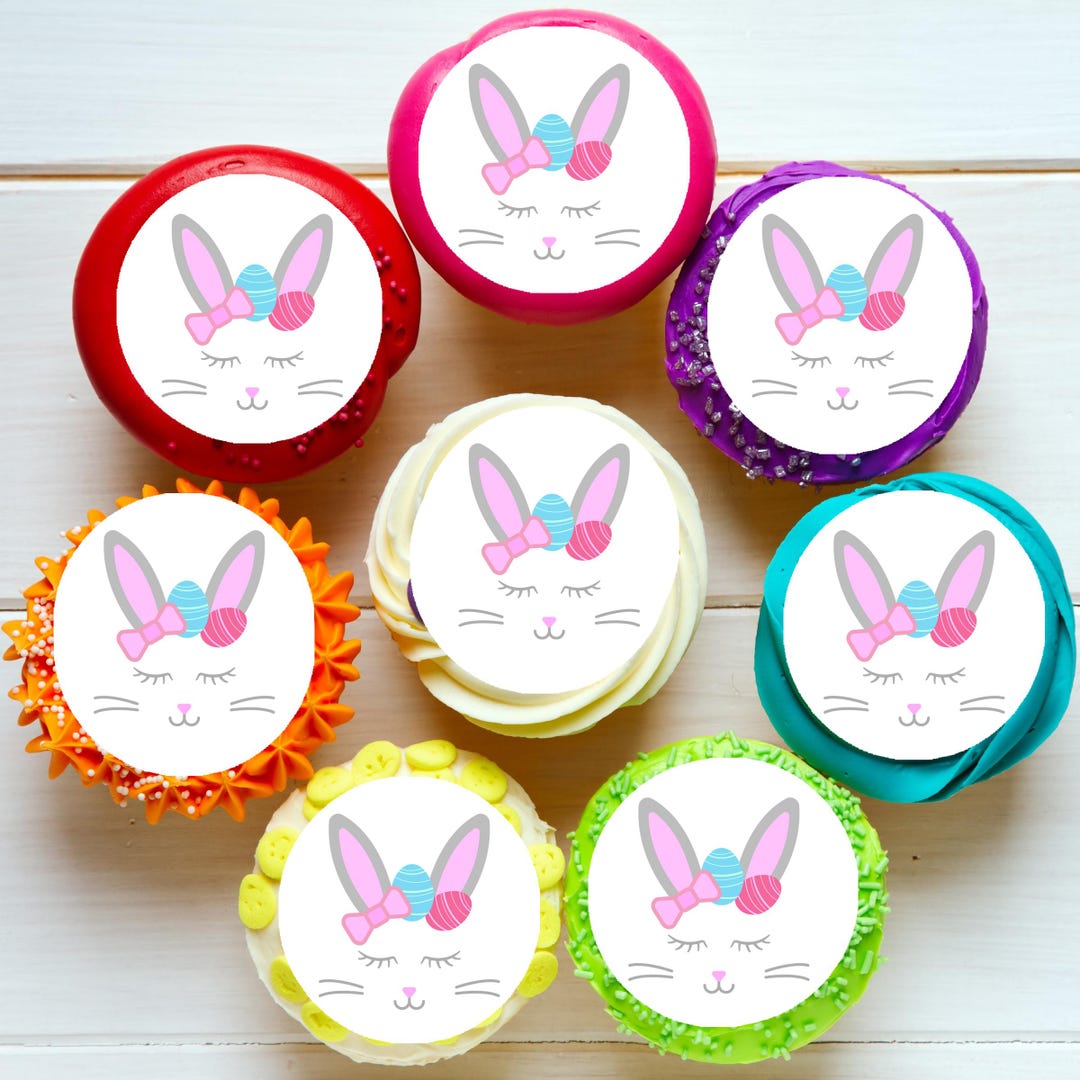 Cute Bunny Ears Easter Birthday Pre-cut Edible Cupcake or Cookie ...