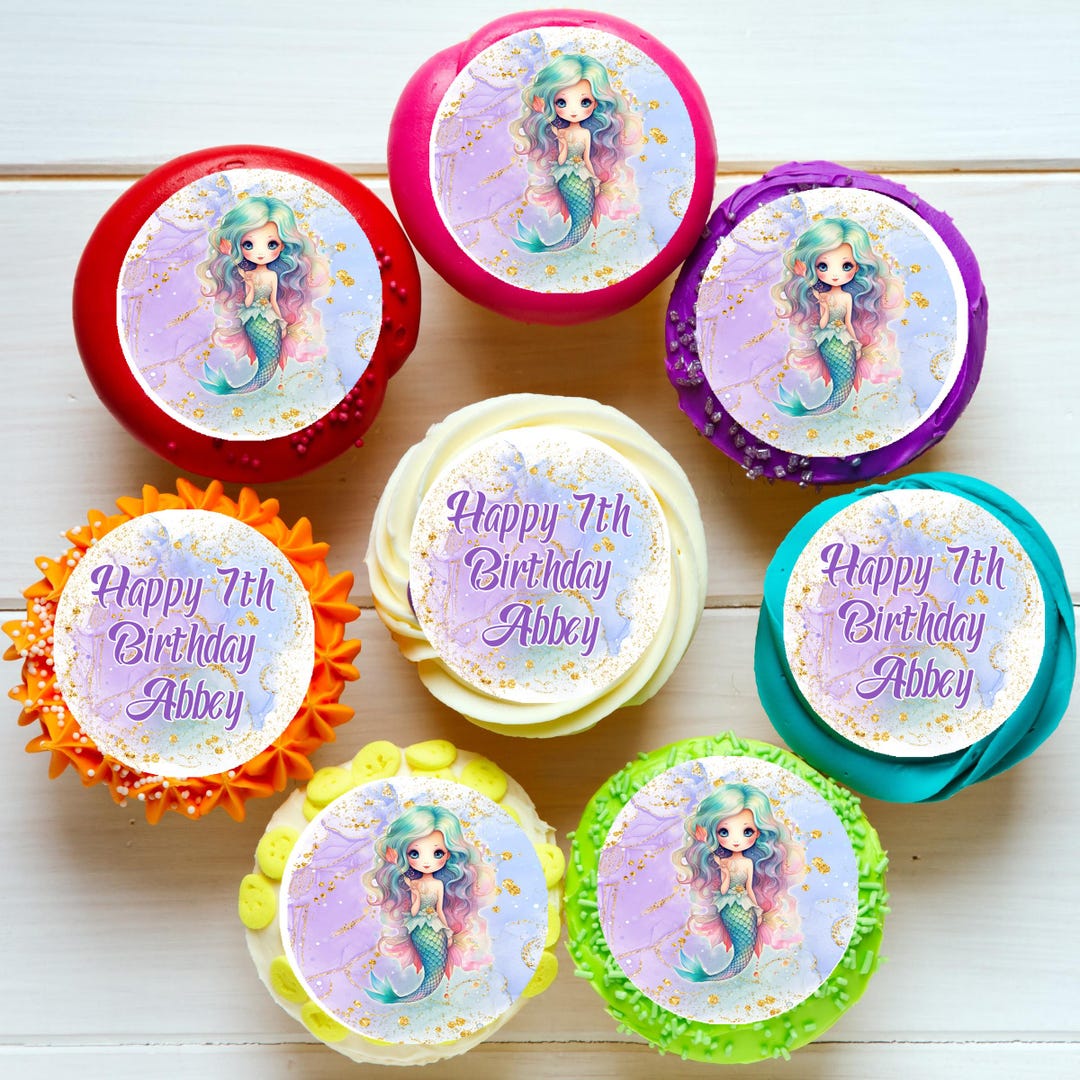 Mermaid Mermaids Under the Sea Pre-cut Edible Cupcake or Cookie Toppers ...