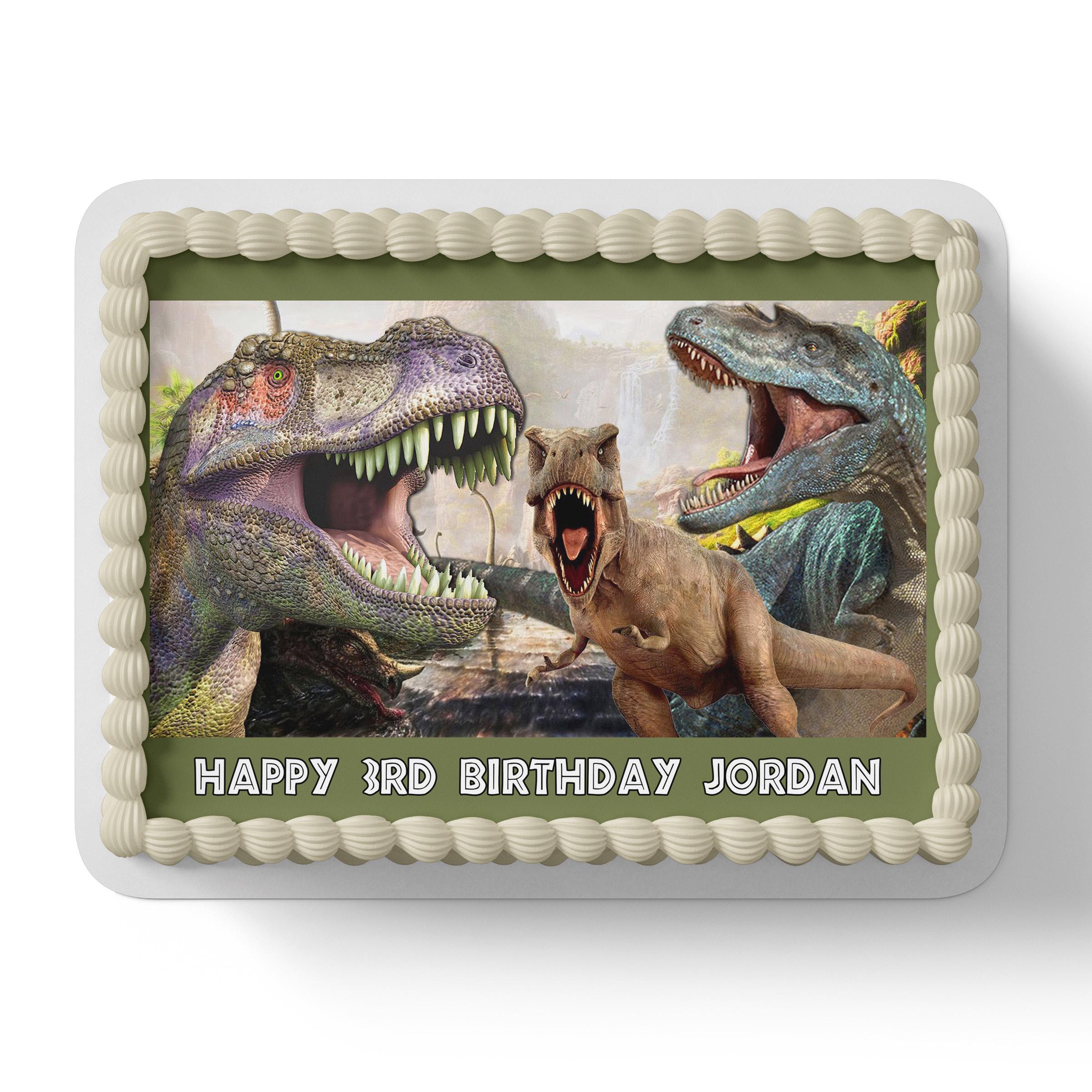 Dinosaurs Dinosaur Customised Edible Icing Rectangle Square Cake Topper ...