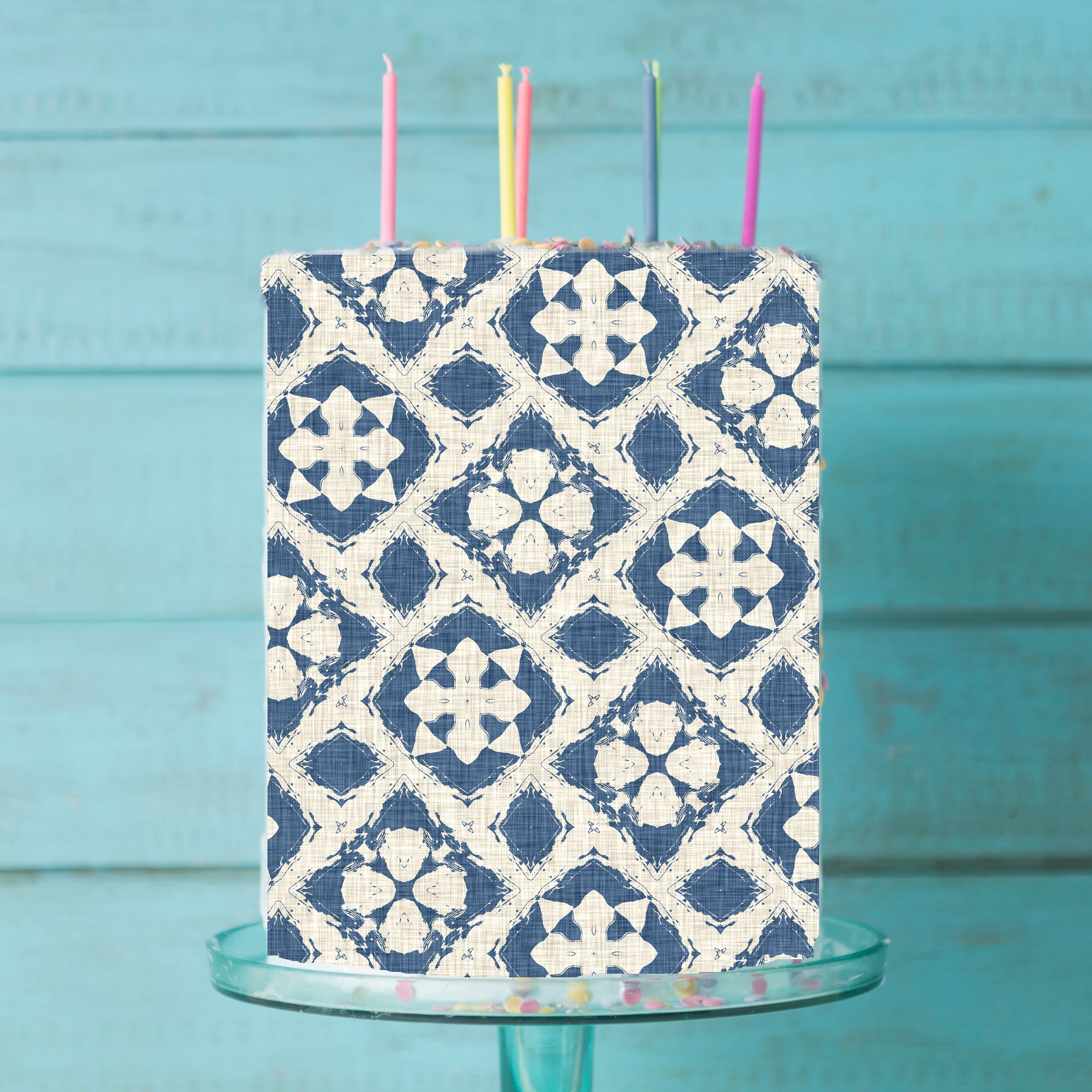 Blue Tile Pattern Edible Icing Image Cake Wrap Topper - Etsy