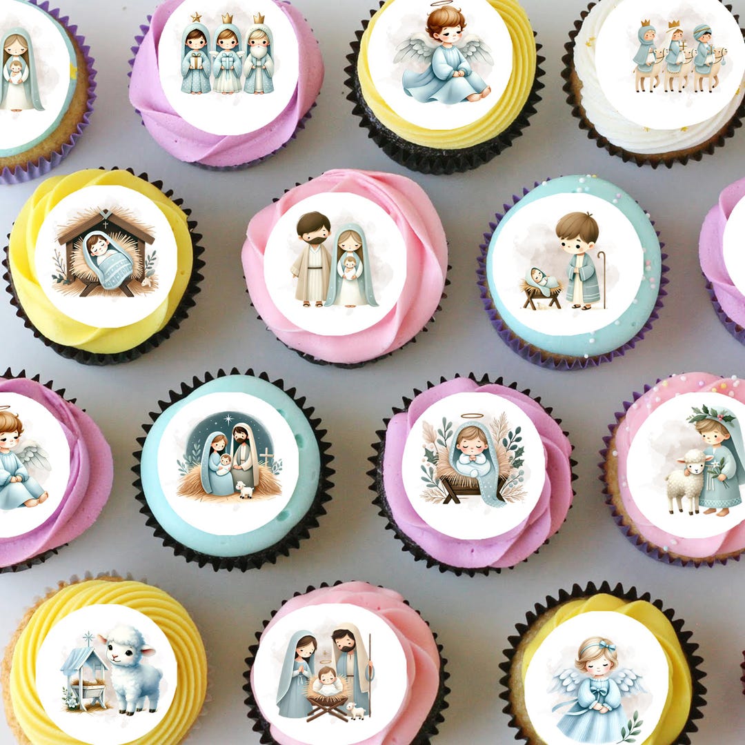 Christmas Nativity Religious Pre-cut Mini Edible Icing Cupcake or ...
