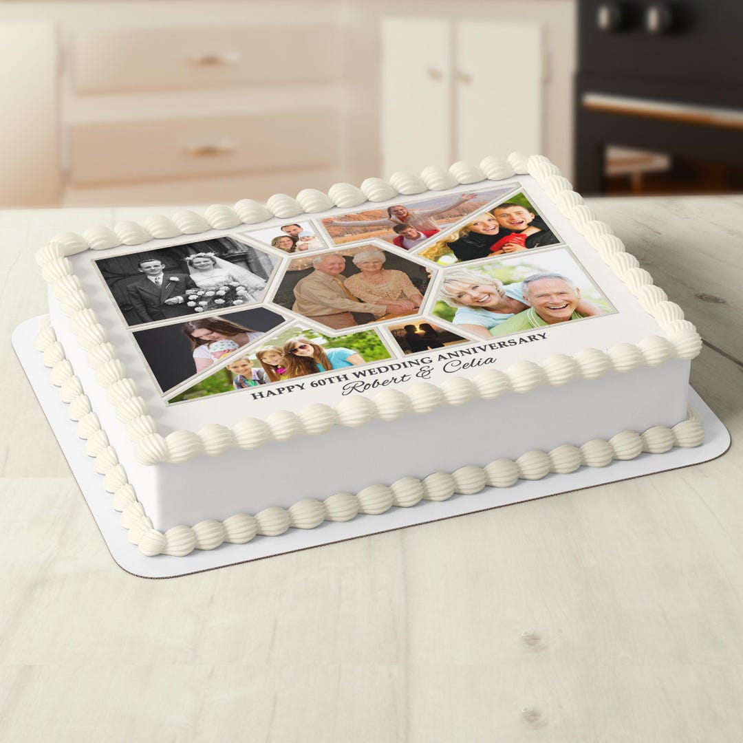 Anniversary Birthday Photo Collage Rectangle Square Edible Icing Cake ...