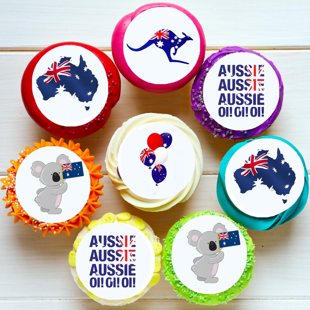 Australia Day Aussie Pre-cut Edible Icing Image Cupcake or Cookie ...
