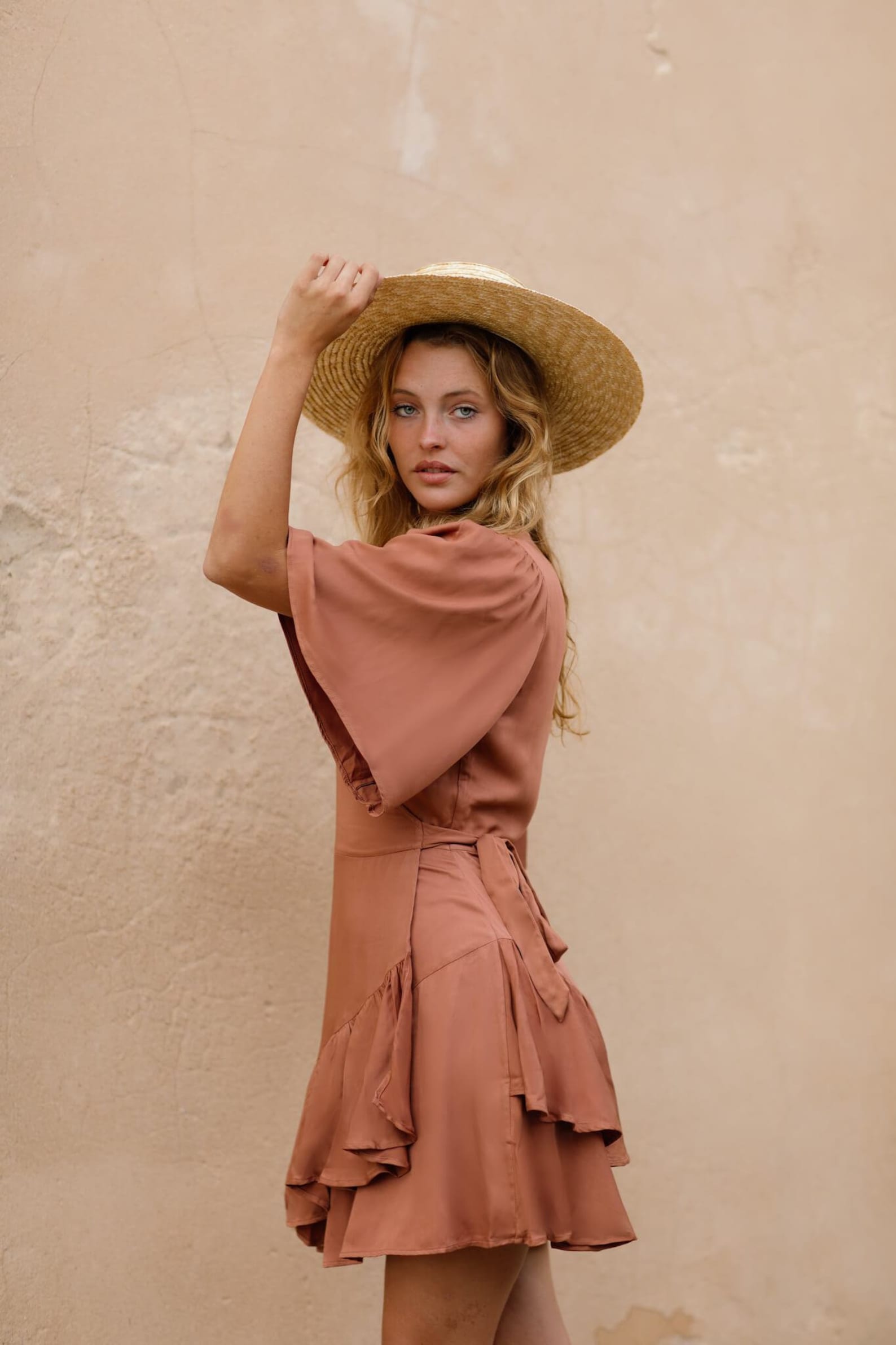 Almita Dress Baked Clay, NEW, Wrap Ruffle Dress, Cocktail Dress, Party ...
