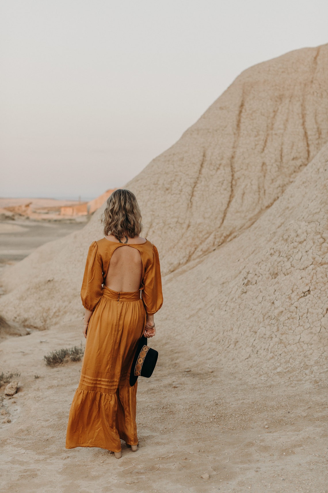 Ambre Dress in Ochre Yellow Open Back Bohemian Elegance - Etsy
