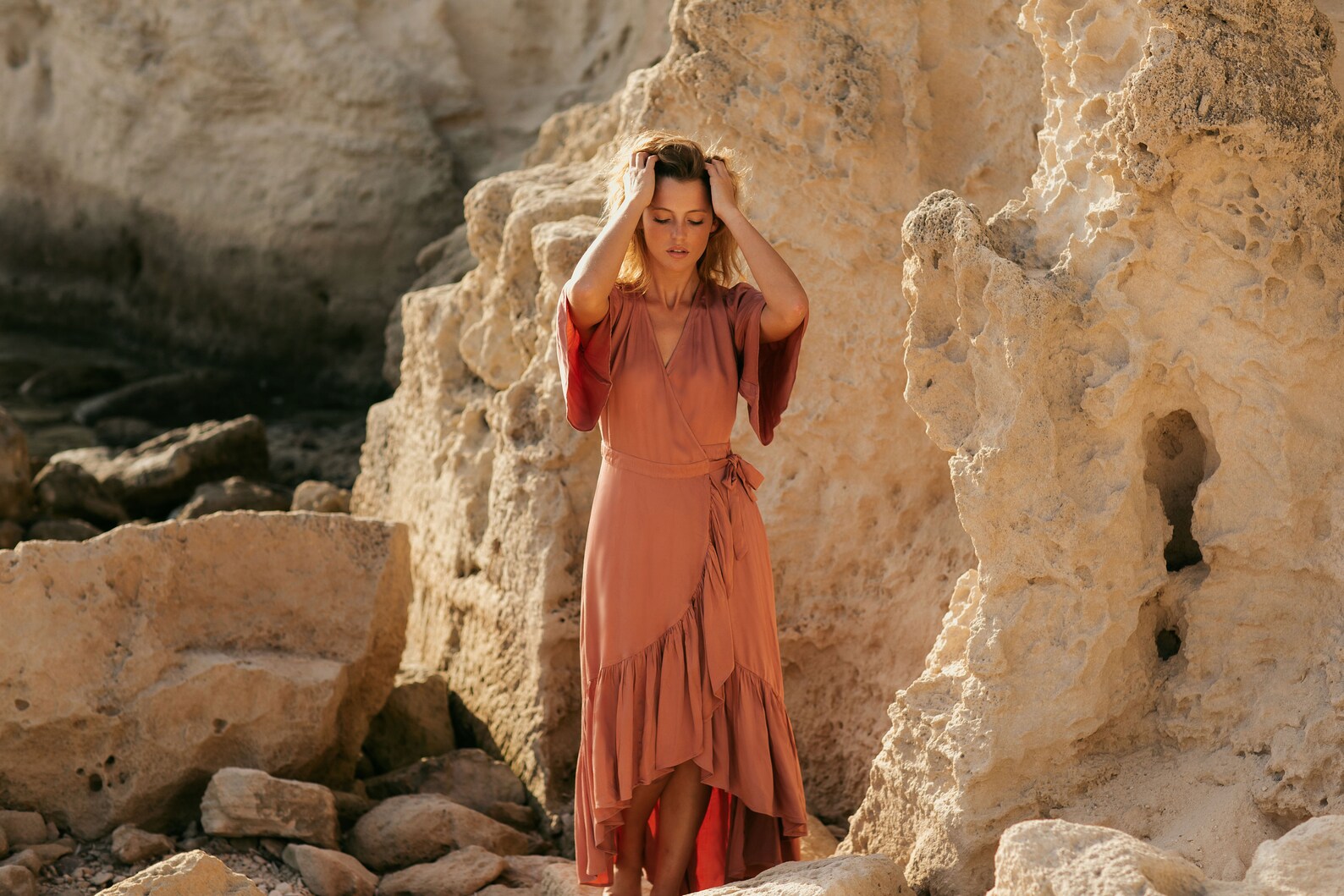 Alma Dress Baked Clay Bridesmaids Dress Wrap Dress Boho | Etsy