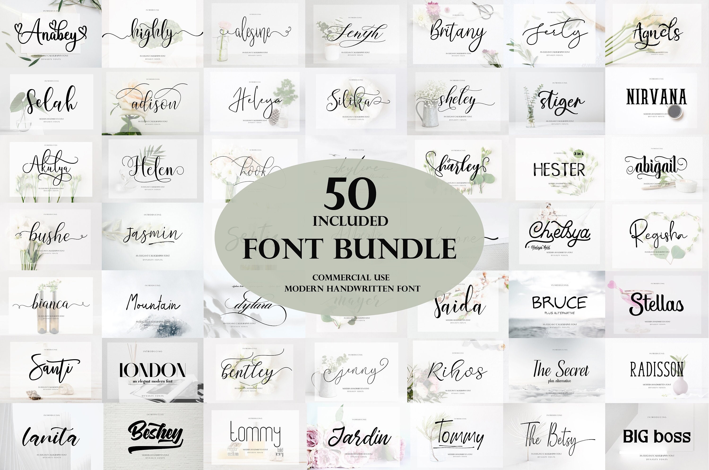 50 Modern Calligraphy Fonts Bundle: Handwritten Procreate Fonts (TTF ...