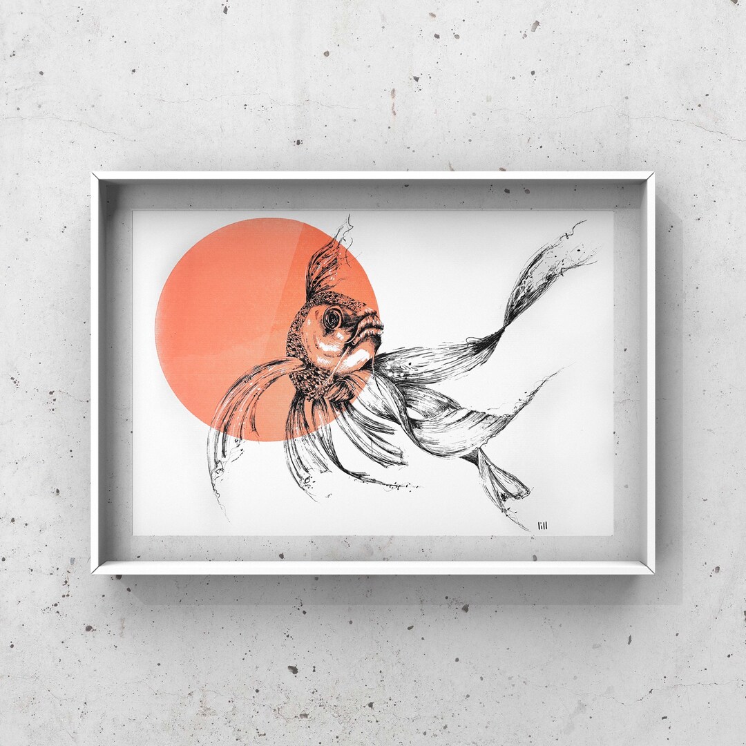 Goldfish Illustration, Poster, Print, Fish, Risoprint, Screenprint - Etsy