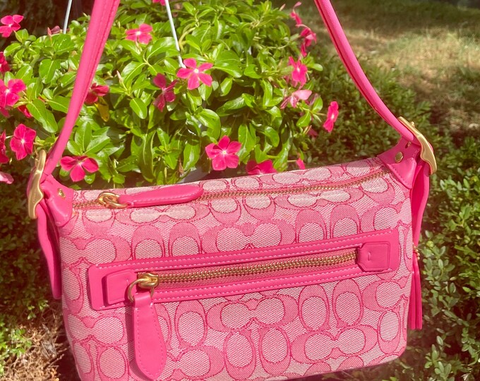 Original COACH DEMI Bag Signature Jacquard Brass Petunia Pink Color ...