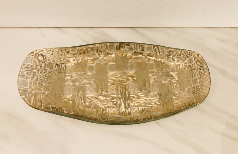 Vtg MCM COLONY Accents Glass Serving 22k Gold Tray Dish BOWL With an ...