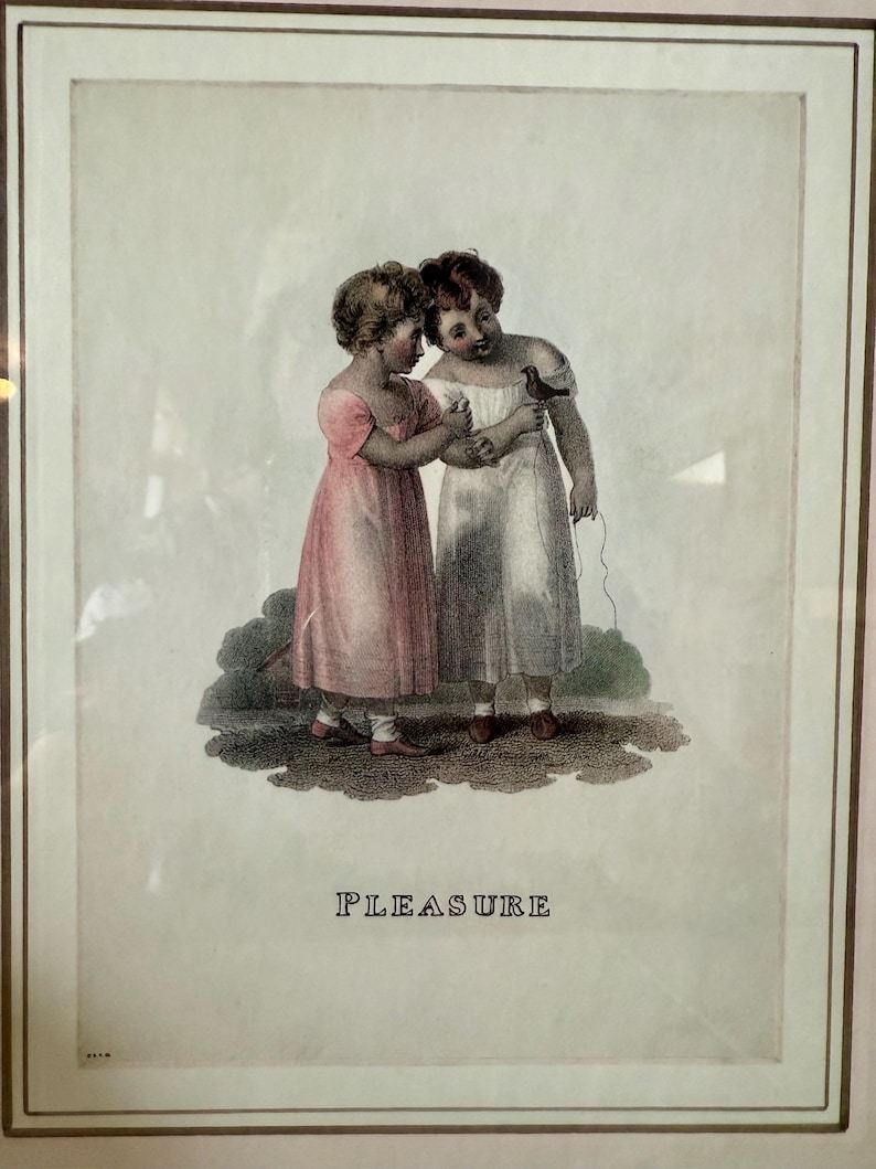 Framed Antique English Engravings, "pleasure" & "tenderness", Hand ...