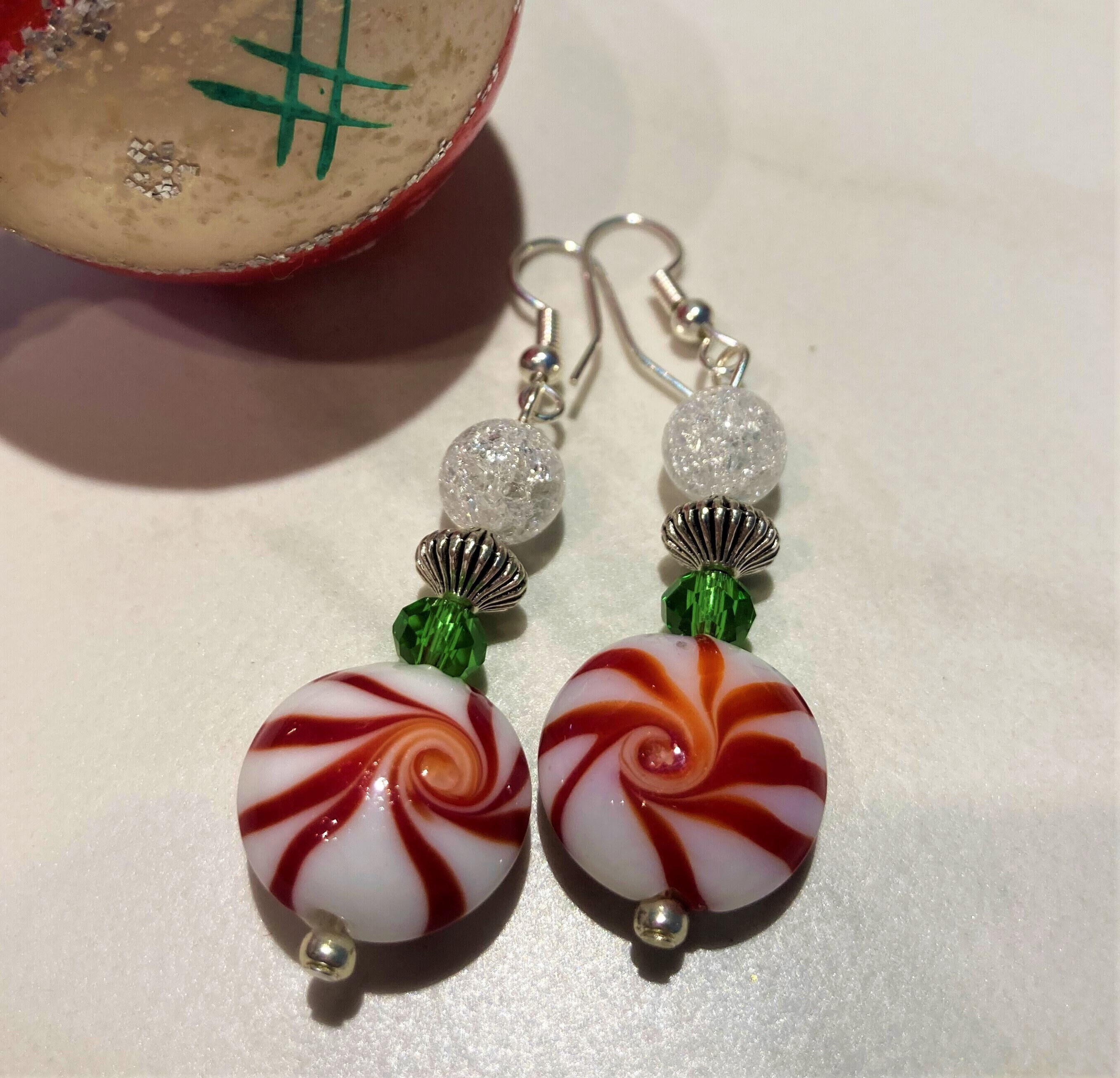 Ho Ho christmas Peppermints Dangle Earrings Glass Peppermints, Silver ...