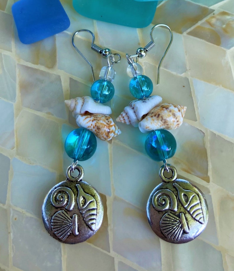 Shell Lover Dangle Earrings Silver Tone Double Sided Shell - Etsy