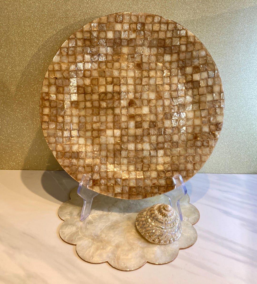 Rare 80's Capiz Shell & Mother of Pearl Table Display/charger/plate ...