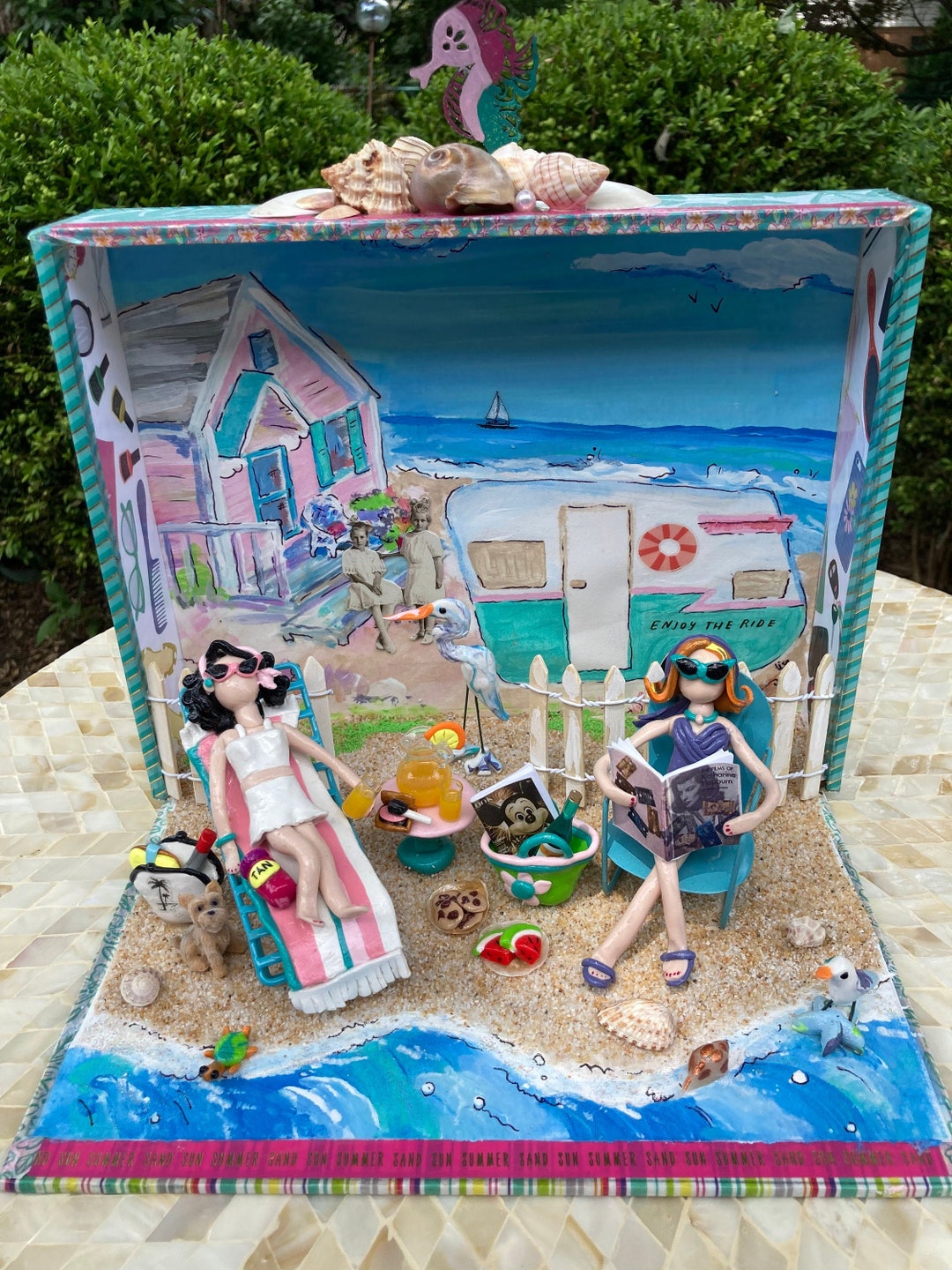 Handmade Beach Diorama, Polymer Clay Camper Scene, Sanibel Shells - Etsy