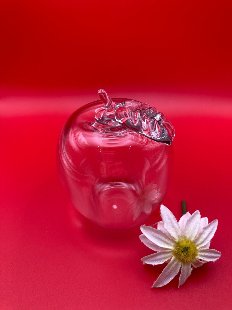 Vintage Clear GLASS APPLE With Leaf/apple Decor Figurine/art Glass ...