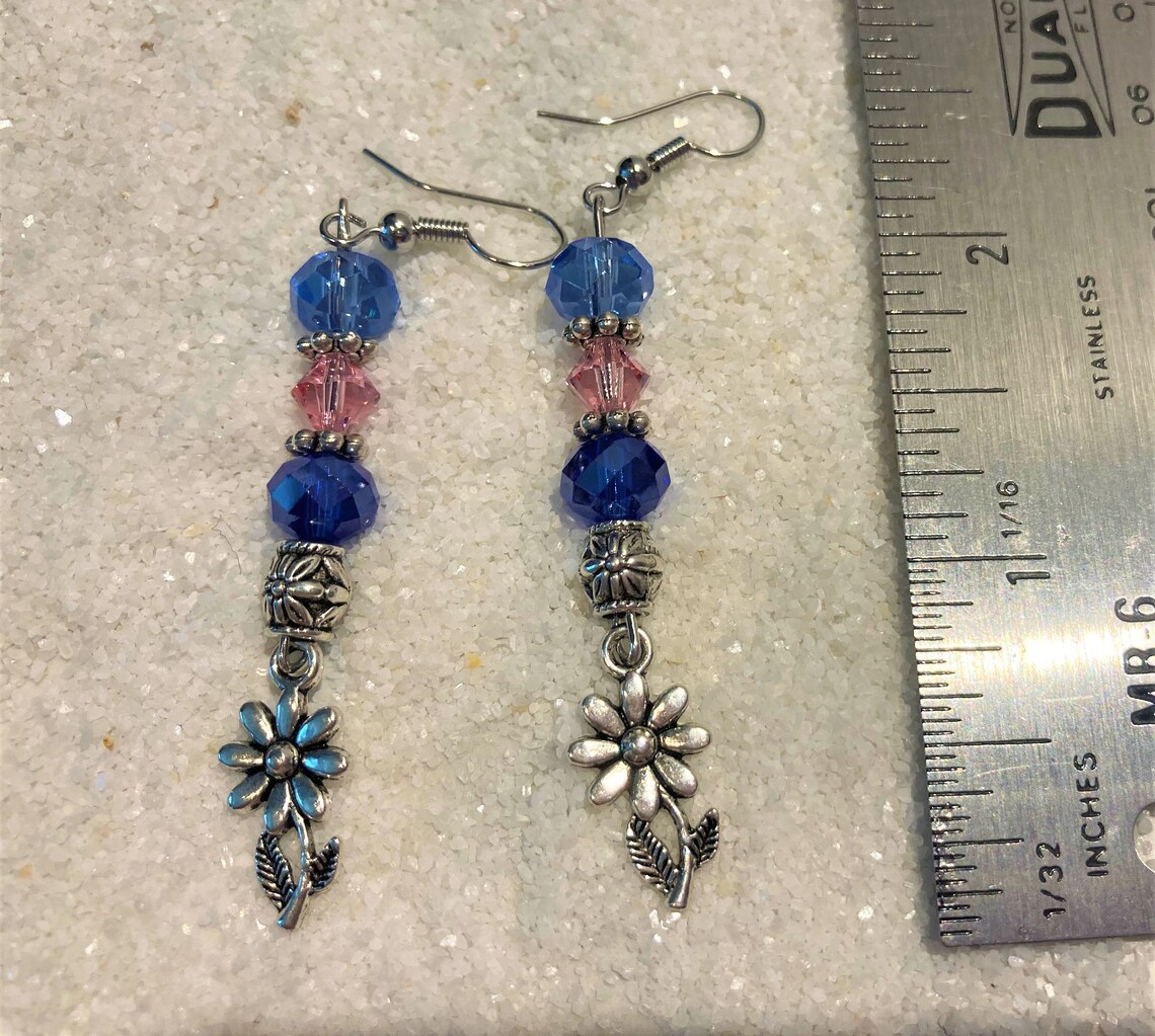 Lovely Daisy Flower Dangles Silver Plated Flower Charms - Etsy