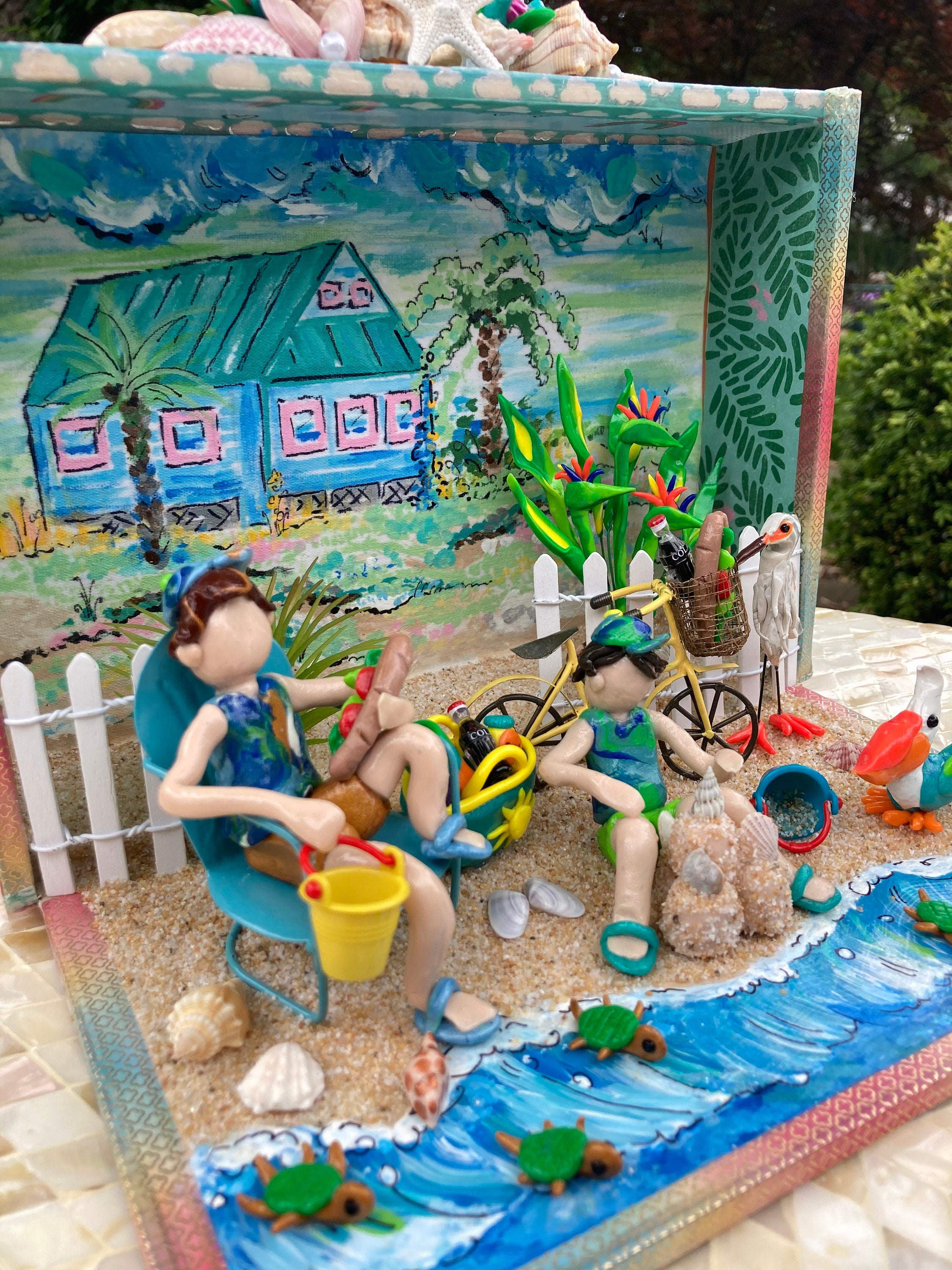 Custom Beach Diorama: Hand-painted Beach House Scene With Polymer Clay ...