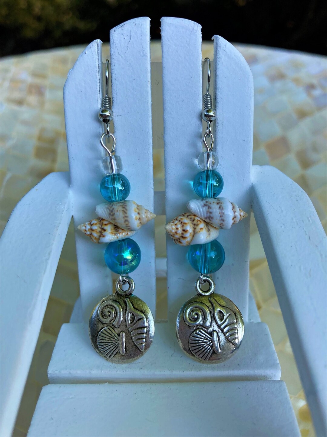 Shell Lover Dangle Earrings Silver Tone Double Sided Shell Design ...