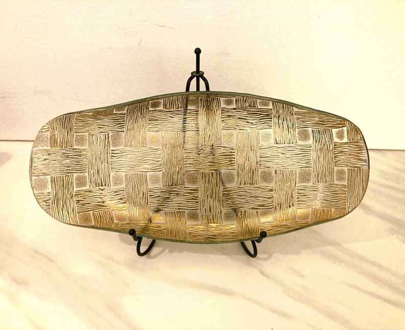 Vtg MCM COLONY Accents Glass Serving 22k Gold Tray Dish BOWL With an ...