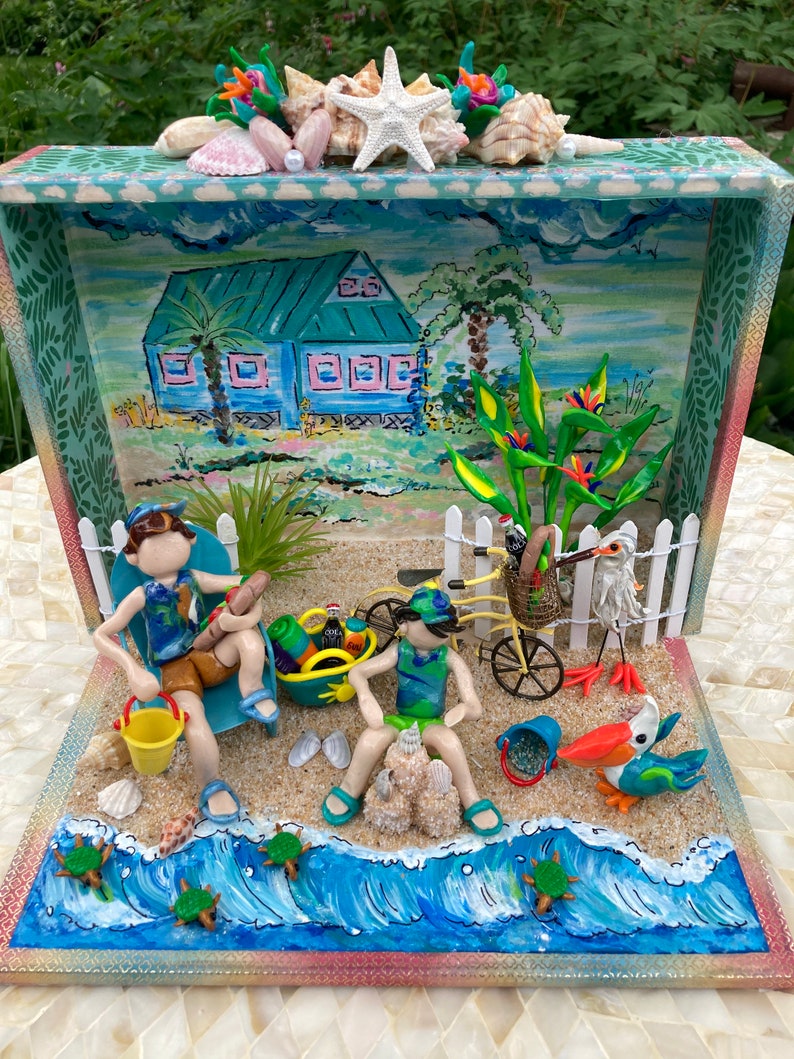Custom Beach Diorama: Hand-painted Beach House Scene With Polymer Clay ...