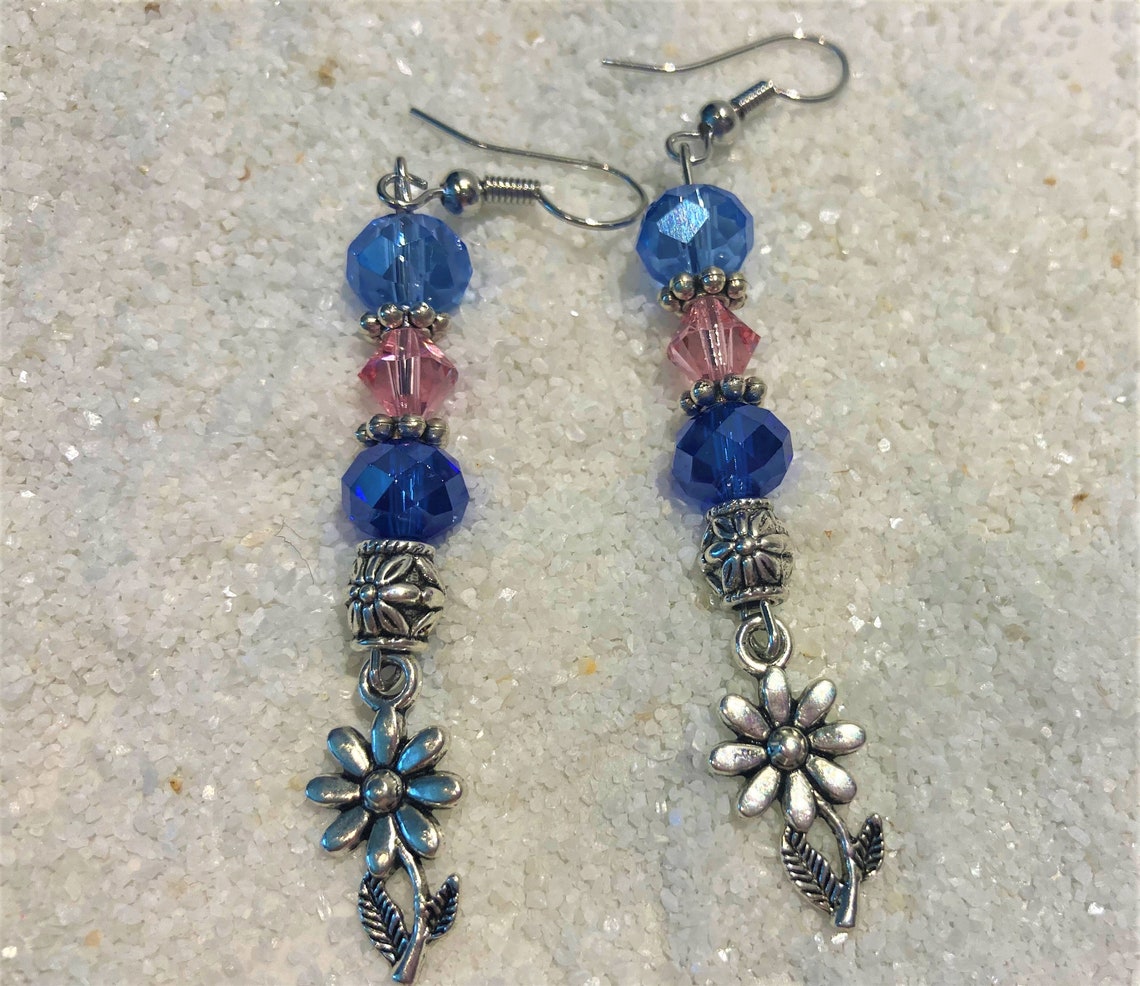 Lovely Daisy Flower Dangles Silver Plated Flower Charms - Etsy