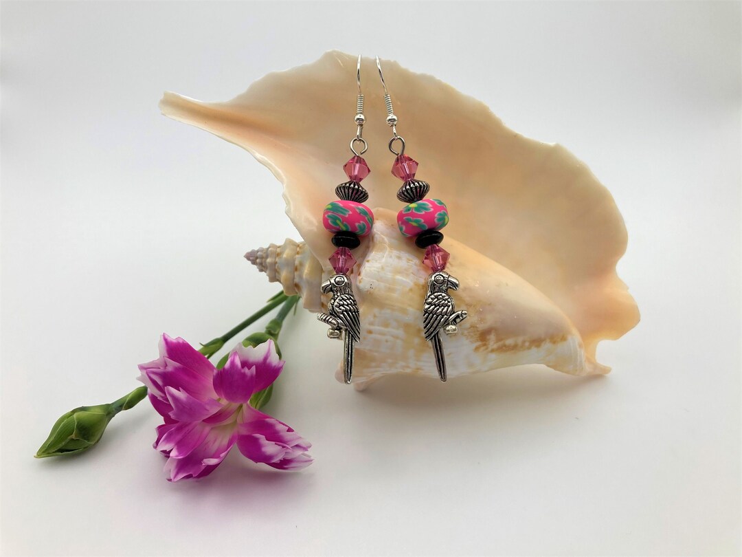 Pretty Pink Parrot Earrings Silverplate Parrots & Spacers, Large Pink ...