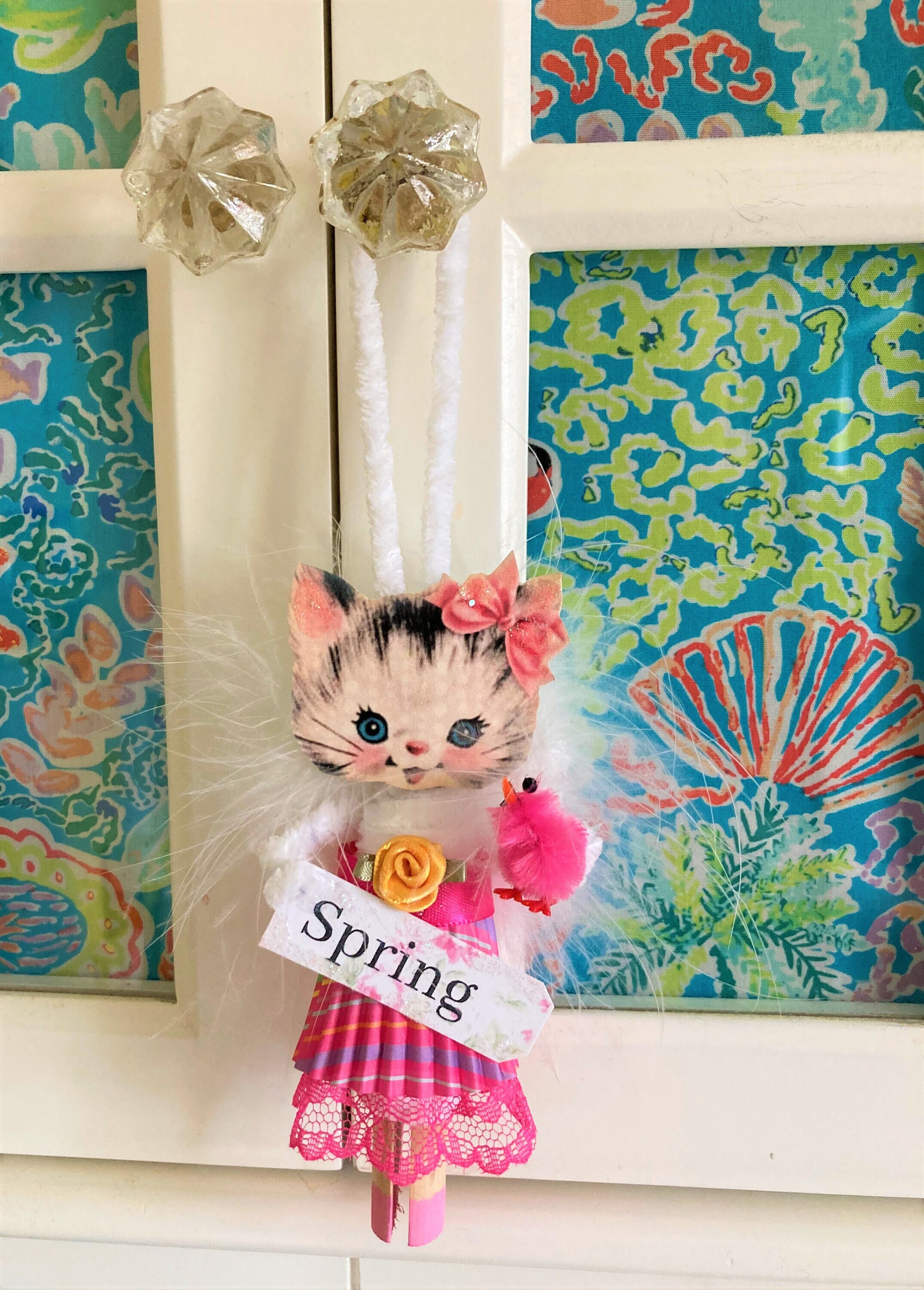 Kitty Cat Hanger Vtg Inspired Pink Kitty Clothespin Hanger - Etsy