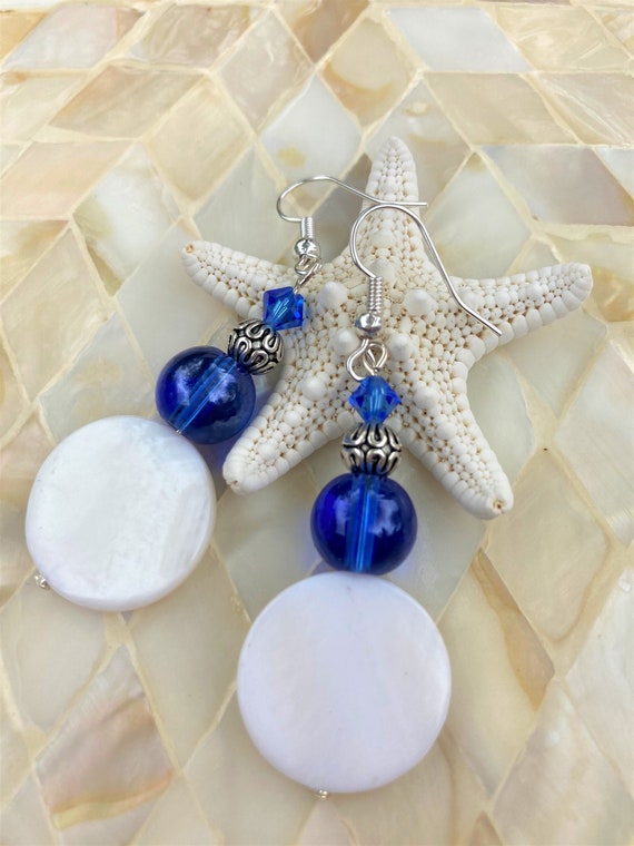 Stunning Sapphire & Shell White Shell Coin Sapphire Blue - Etsy