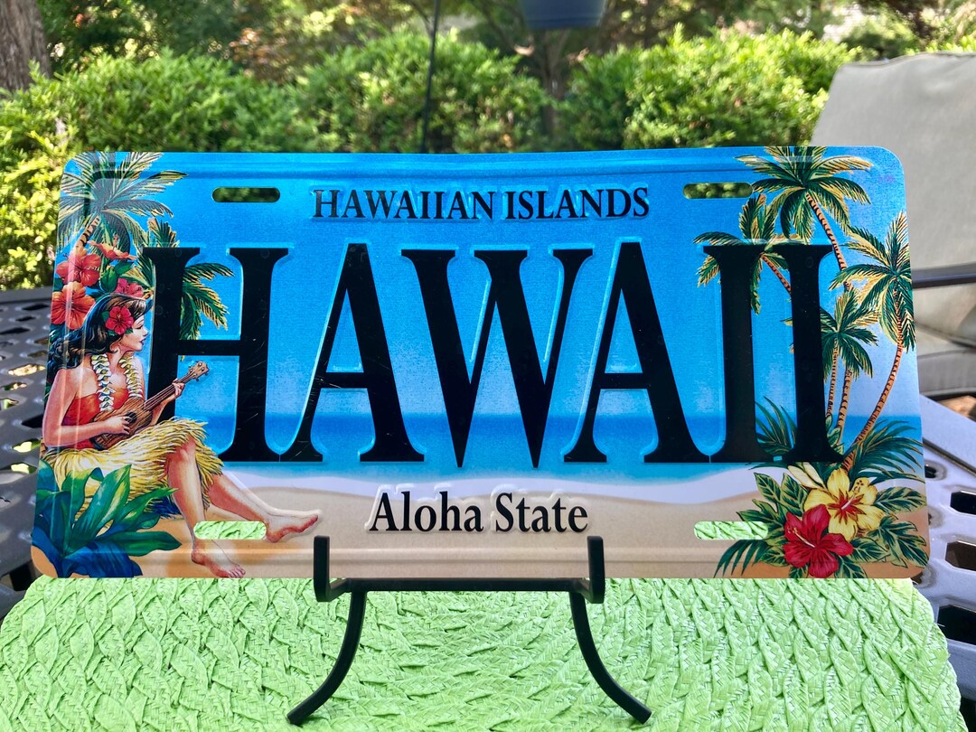 Vintage Hawaii License Plate: Aloha State, Hibiscus & Ukulele - Etsy