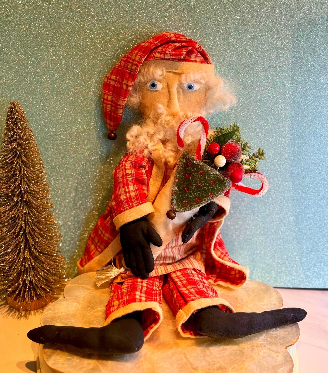 Vintage Handmade Primitive Santa Art Doll: 17" Floppy Santa Christmas ...