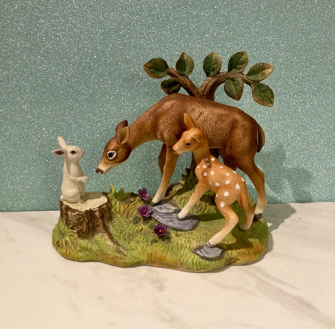 Masterful Doe & Fawn With White Rabbit Figurine Vtg Realistic, Andrea ...