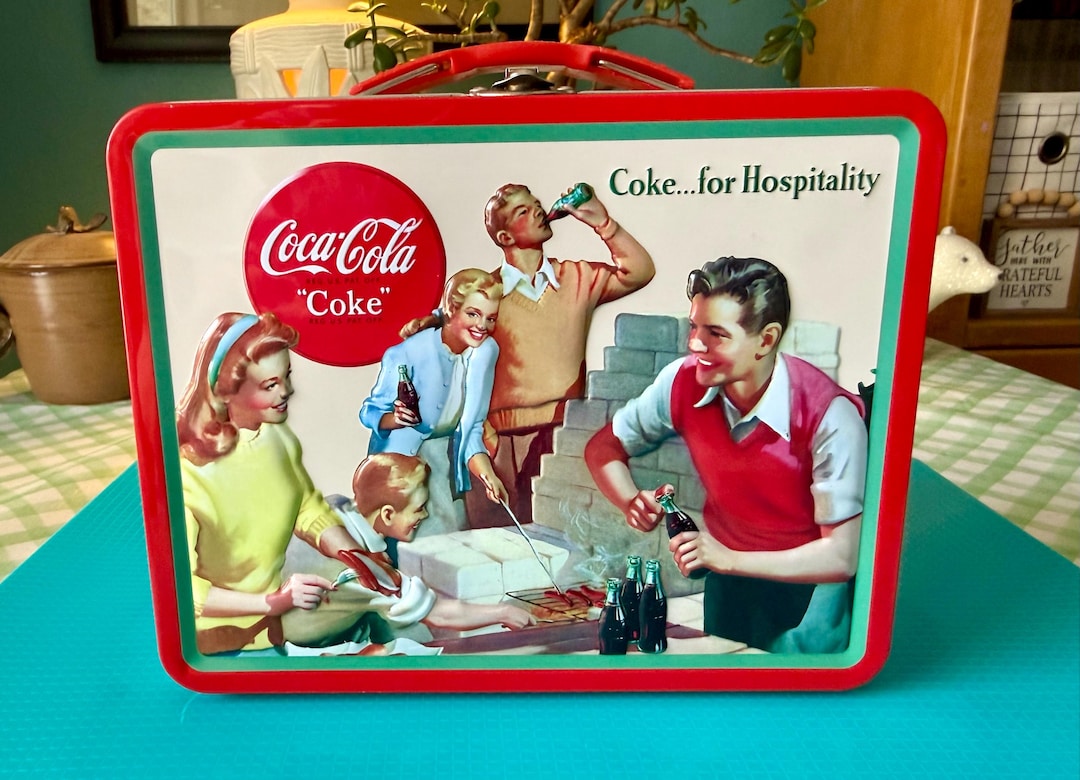Coca-cola Metal Lunch Box Tin Retro 1950's Style ~ 'coke...for ...