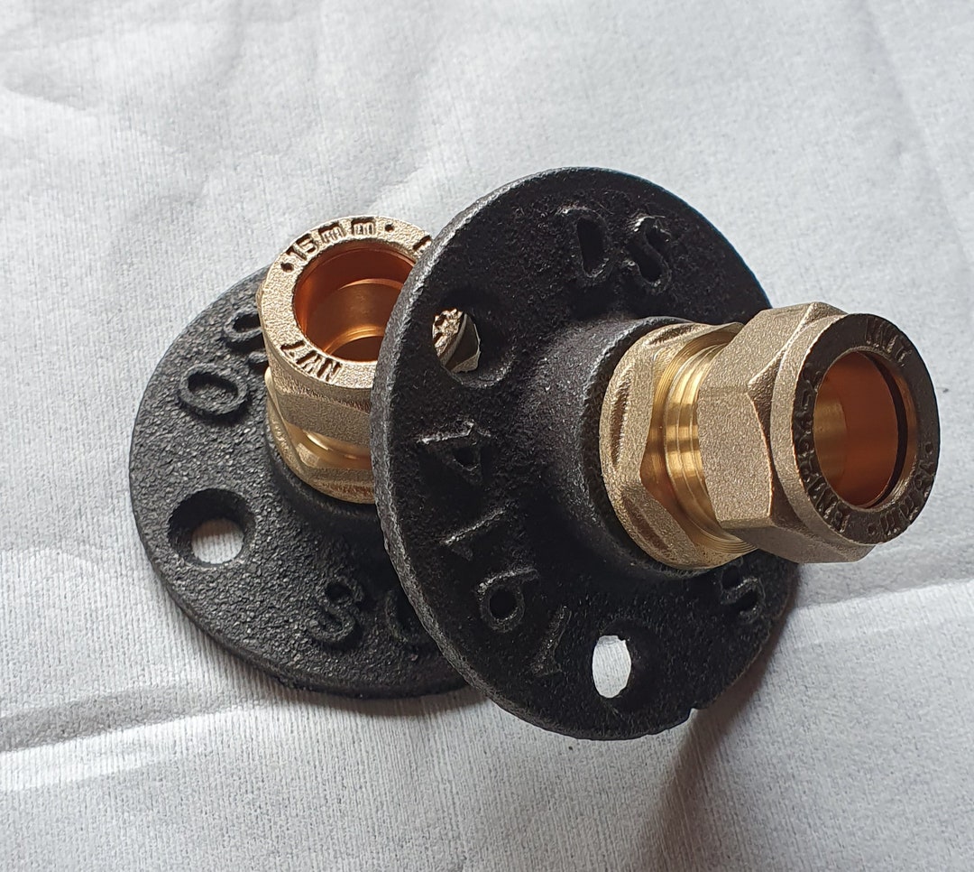 Malleable Iron Flanges With 15 Mm Brass Compression Fittings X 2 - Etsy UK